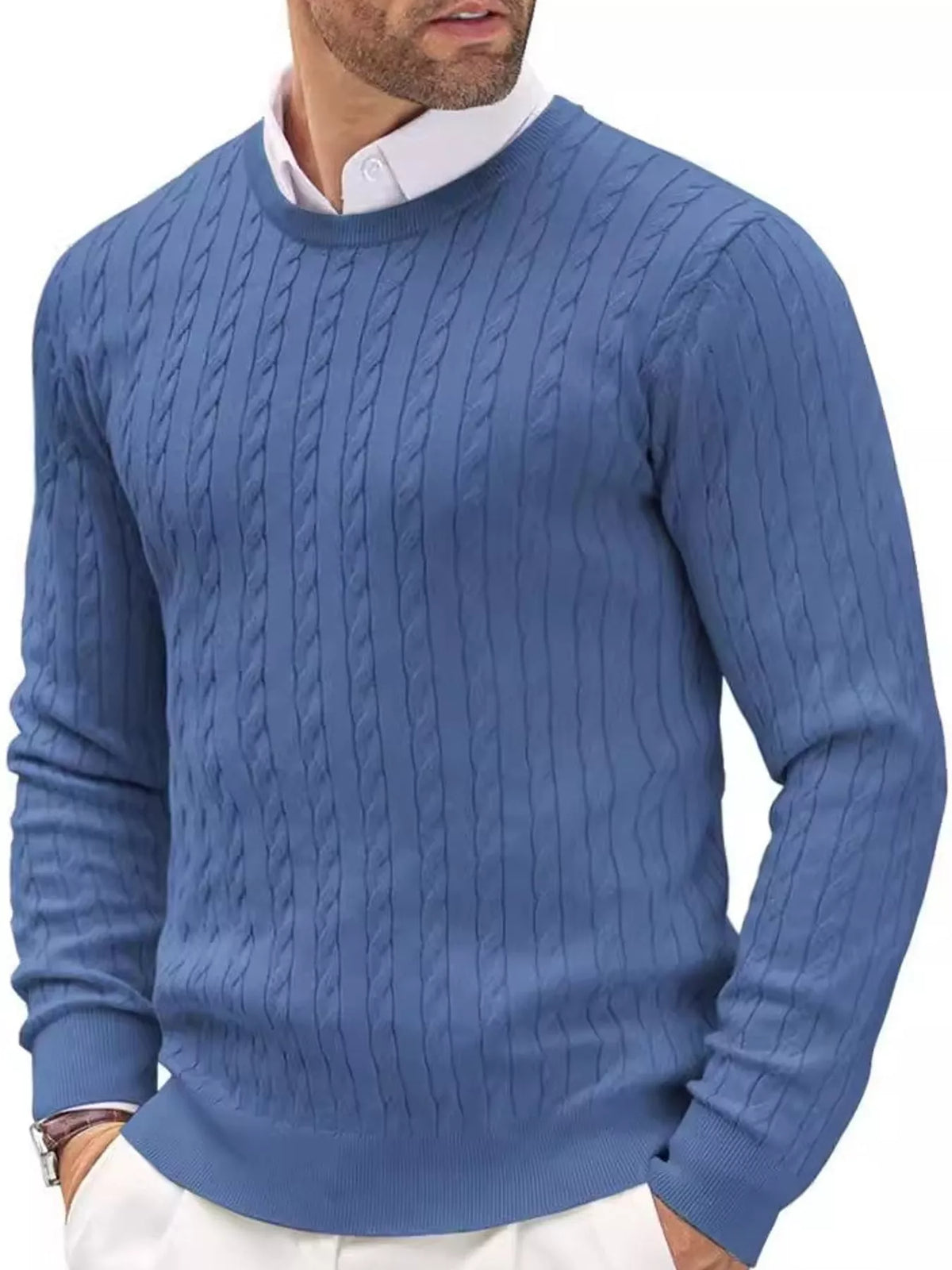 Men's Cable-Knit Crewneck Sweater, M–3XL | JSK Marketplace